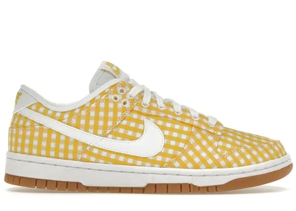 Nike Dunk Low Yellow Gingham Sneakers - Vivid Sulfur/white/gum Light Brown