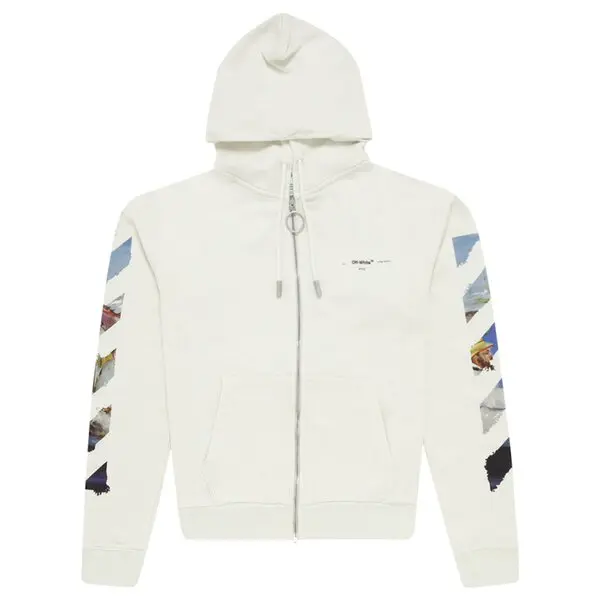 Off-White Diag Print Zip-up Hoodie - White