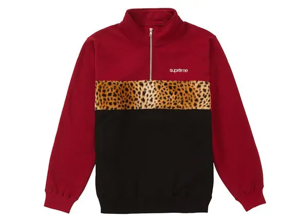 Supreme Leopard Panel Half Zip Sweatshirt - Cardinal