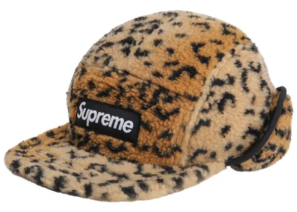 Supreme Leopard Polar Fleece Earflap Camp Cap - Gold | Editorialist