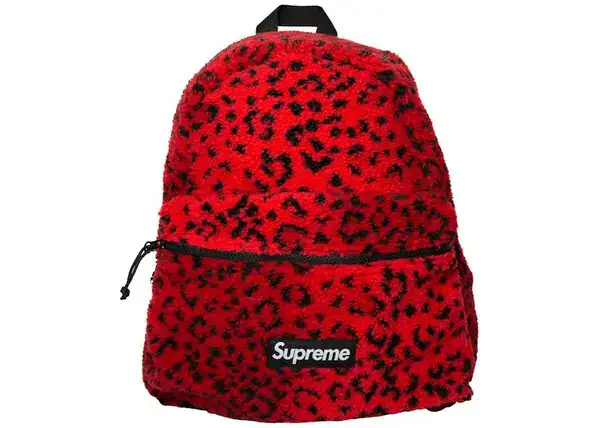Supreme Leopard Fleece Backpack - Red | Editorialist