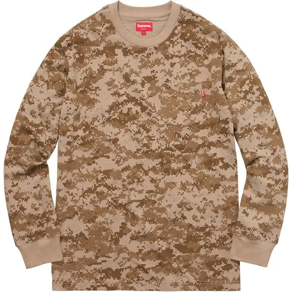 Supreme Long Sleeve Pocket Tee Shirt - Tan Digi Camo