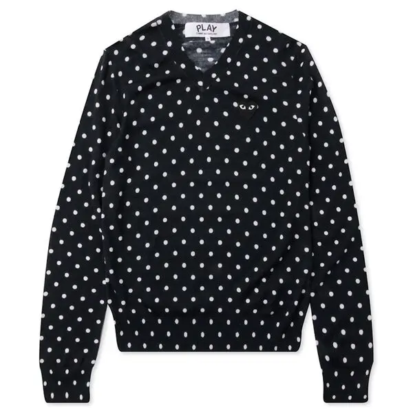 Play Comme Des Garcon Polka Dot V-neck Sweater - Navy Blue