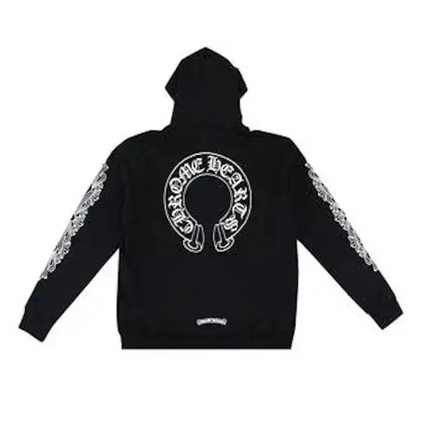 Chrome Hearts Horseshoe Floral Cross Sleeve Zip Up Hoodie - Black