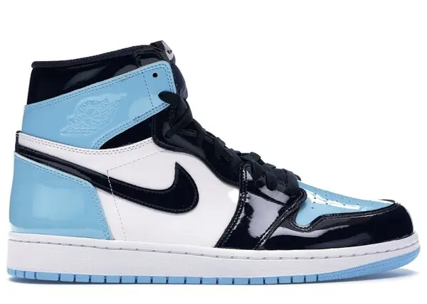 JORDAN 1 Retro High Unc Patent Sneakers - Obsidian/blue Chill/white