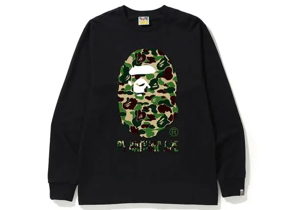 BAPE Abc Camo Bathing Ape Long Sleeve Tee Shirt - Black Green