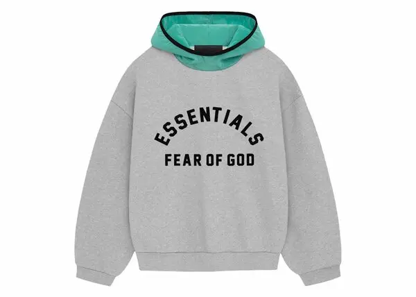 Fear Of God Essentials Nylon Fleece Hoodie - Light Heather Grey/mint Leaf