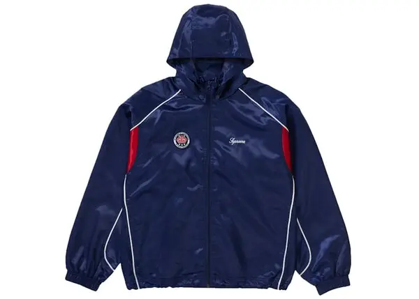 Supreme Satin Hooded Track Jacket - Navy Blue