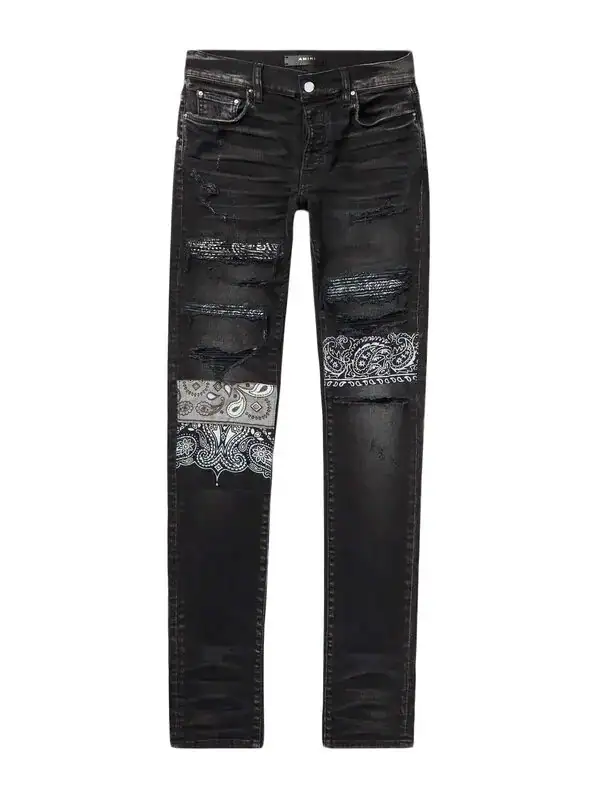 Amiri Bandana Patchwork Skinny Jeans Black Editorialist