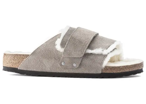 BIRKENSTOCK Kyoto Shearling Suede Slides - Stone Coin