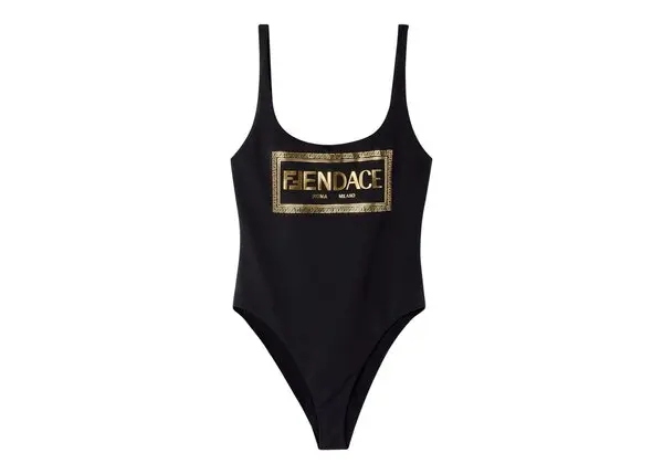 Fendi Fendace Logo One-piece Swimsuit - Black/gold | Editorialist