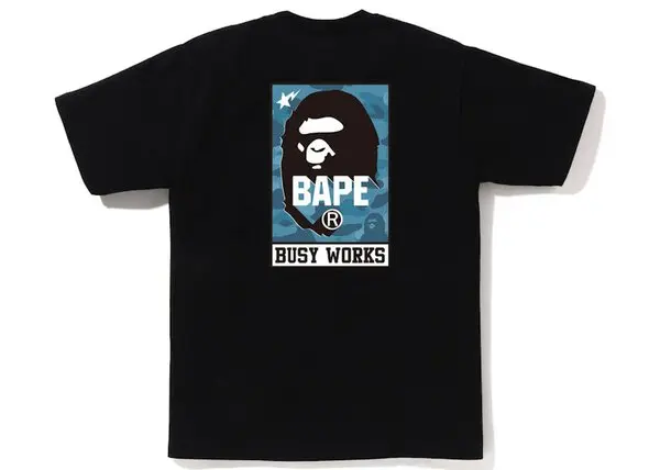 BAPE Honeycomb Camo Busy Works Tee Shirt - Black Blue