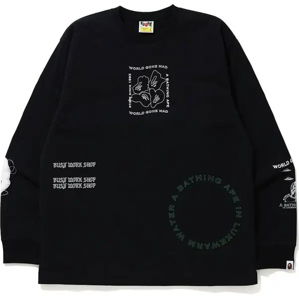 BAPE Ink Print Relaxed #1 Long Sleeve Tee Shirt - Black