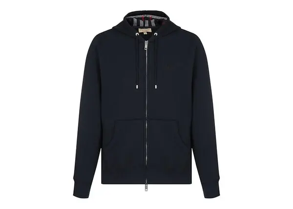 Burberry Clarendon Check Hood Zip-up Hoodie - Navy Blue