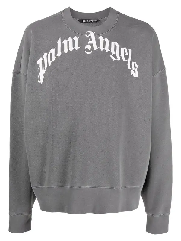 Palm Angels Curved Logo Crewneck Sweatshirt - Dark Grey/white (ss22)