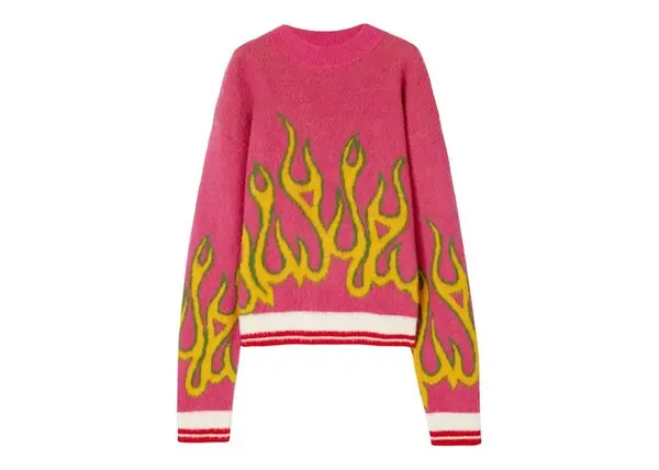 Palm Angels Burning Wool Knit Sweater - Fuchsia