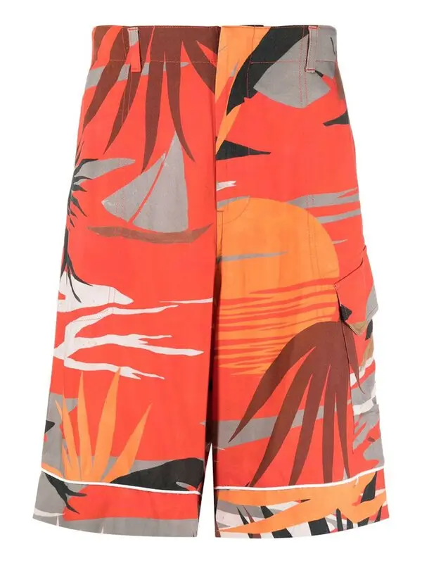 Palm Angels Hawaii Printed Shorts - Red/multi/off White