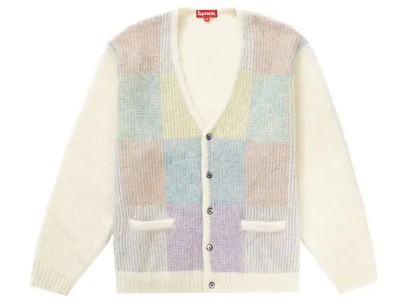 Supreme Brushed Grid Cardigan - White