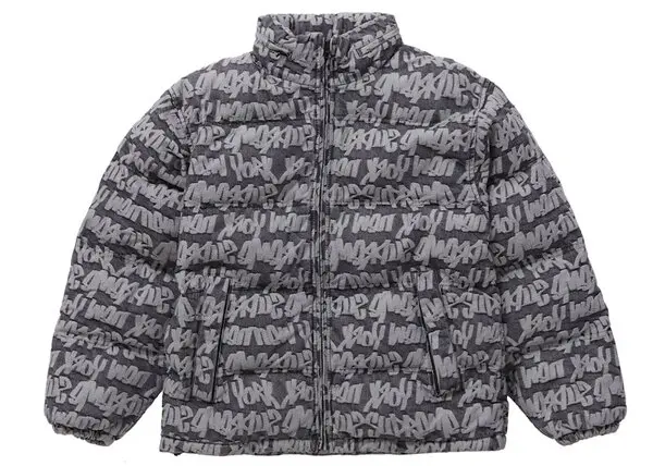 Supreme Fat Tip Jacquard Denim Puffer Jacket - Black