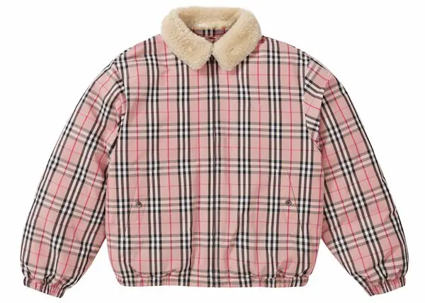 Supreme Burberry Shearling Collar Puffer Jacket - Pink