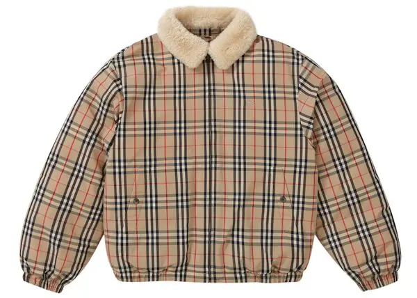 Supreme Burberry Shearling Collar Down Puffer Jacket - Beige