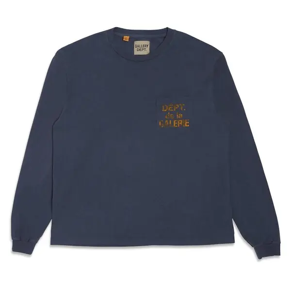 GALLERY DEPT. De La Galerie Long Sleeve Pocket T-shirt - Navy Blue/orange
