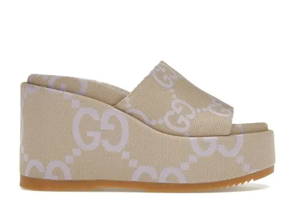 Gucci Jumbo Gg Platform Slides - Beige/light Blue