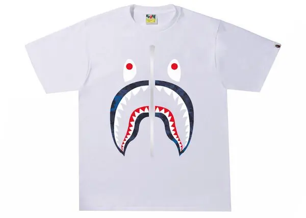 BAPE Sand Camo Shark Tee Shirt - White/navy Blue