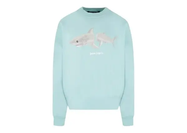 Palm Angels Shark Crewneck Sweatshirt Sweater - Light Blue/white