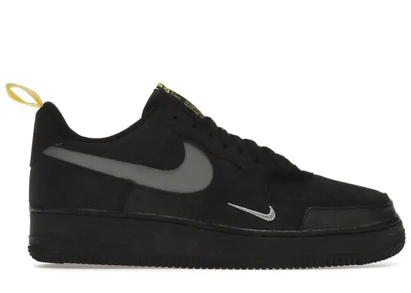 Nike Air Force 1 Low Cut Out Swoosh Sneakers - Black/silver/yellow