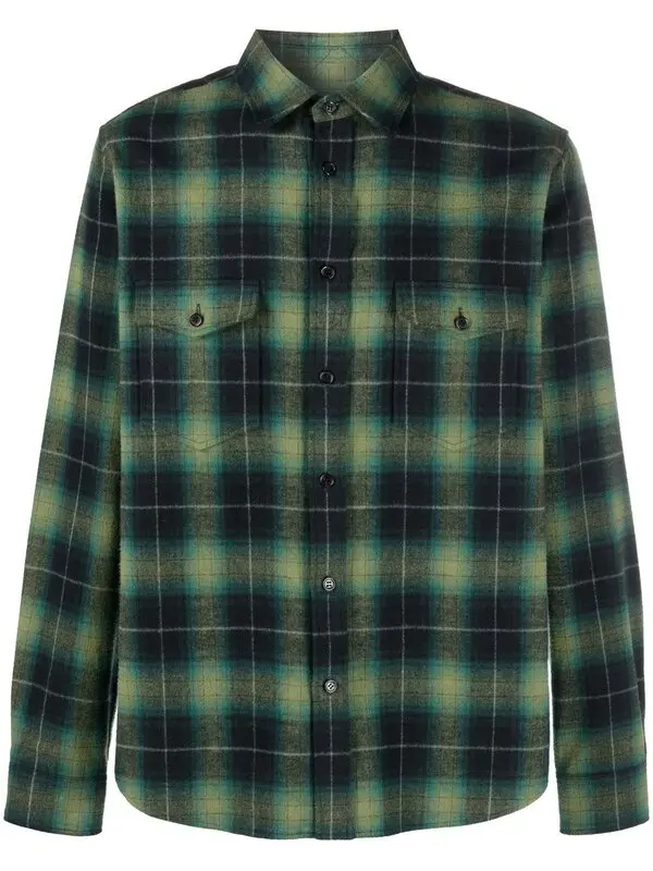 Saint Laurent Oversized Flannel Shirt - Green/black/white