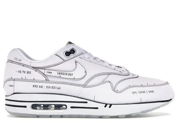Nike Air Max 1 Tinker Schematic Sneakers - White/black/vast Grey