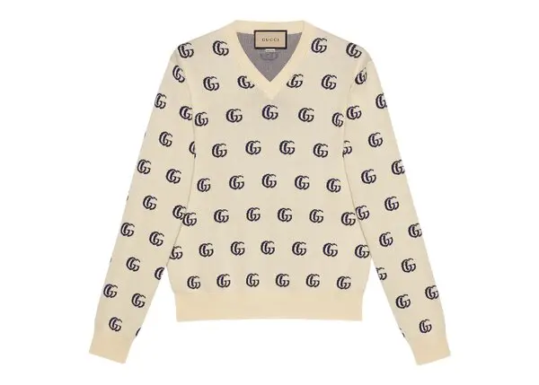 Gucci Gg Knit Cotton Jacquard Jumper - Ivory/blue