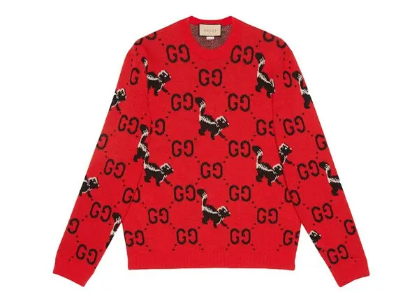 Gucci Gg Skunk Wool Knit Sweater - Red/black