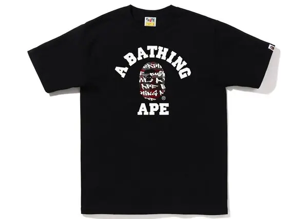 BAPE Graffiti Check College Tee Shirt - Black Black
