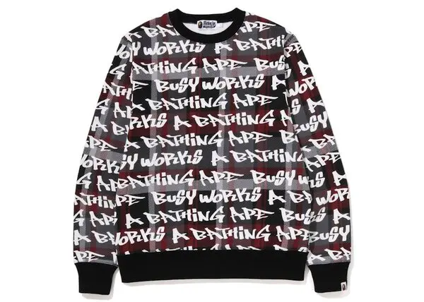 BAPE Graffiti Check Crewneck Sweatshirt - Black