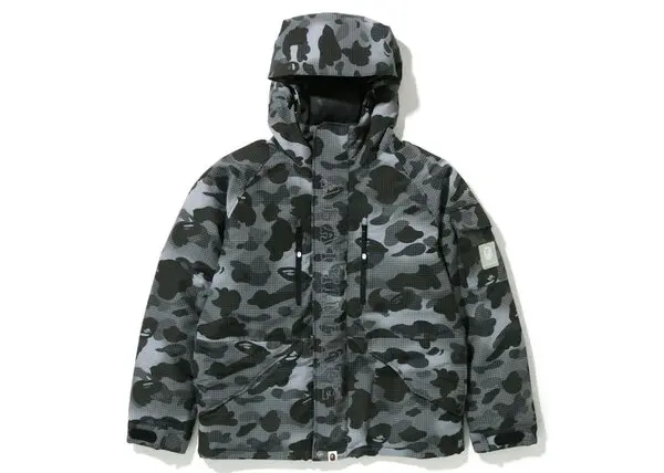 BAPE Grid Camo Relaxed Fit Hoodie Down Jacket - Black