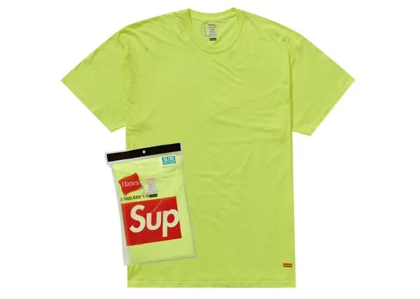 Supreme Hanes Tagless Tee Shirts - Flourescent Yellow