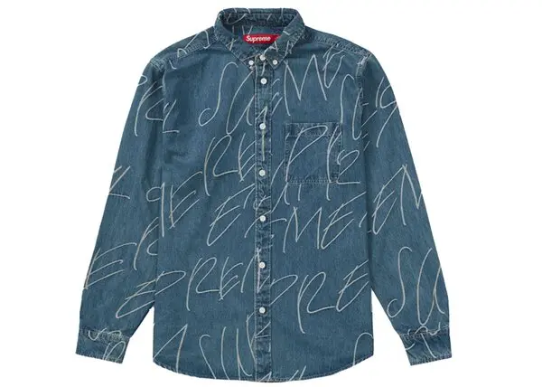 Supreme Handwriting Jacquard Denim Shirt - Washed Indigo