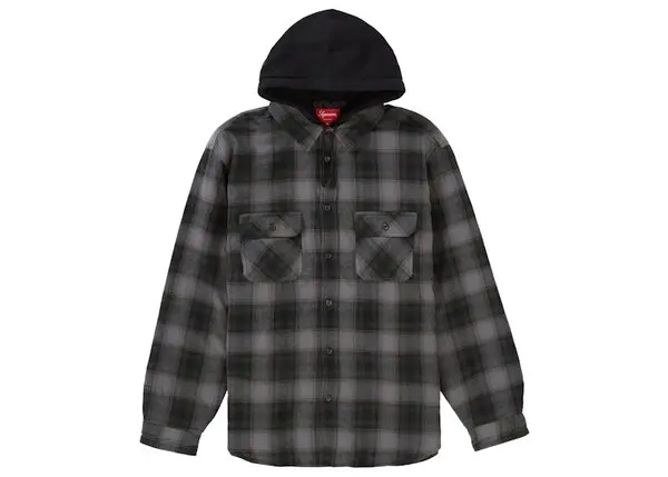 Supreme Hooded Flannel Zip Up Shirt - Black