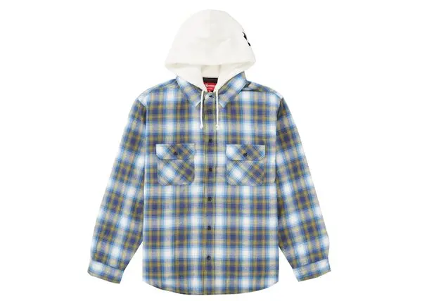 Supreme Hooded Flannel Zip Up Shirt - Blue