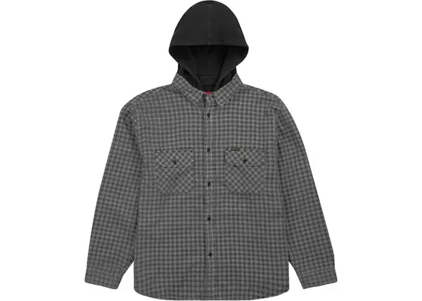Supreme Houndstooth Flannel Hooded Shirt - Black | Editorialist