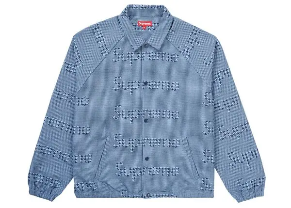 Supreme Houndstooth Logos Snap Front Jacket - Blue