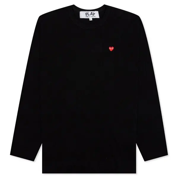 Play Comme Des Garcon Small Red Heart Long Sleeve T-shirt - Black