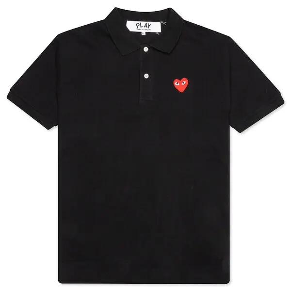 Play Comme Des Garcon Red Emblem Polo Shirt - Black