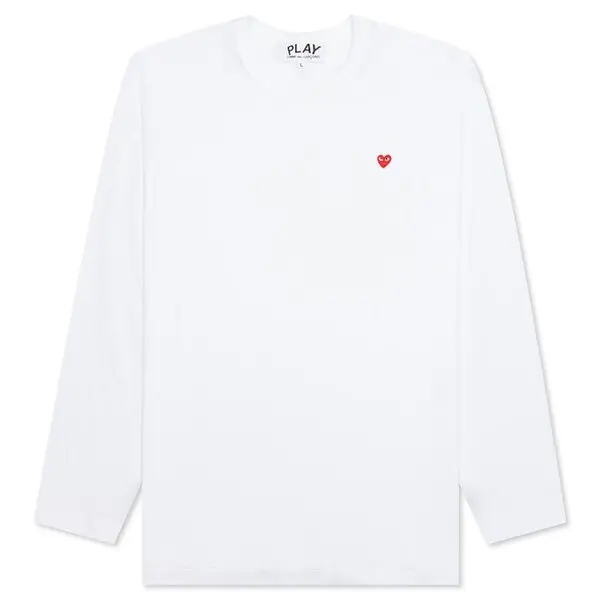 Play Comme Des Garcon Small Red Heart Long Sleeve T-shirt - White