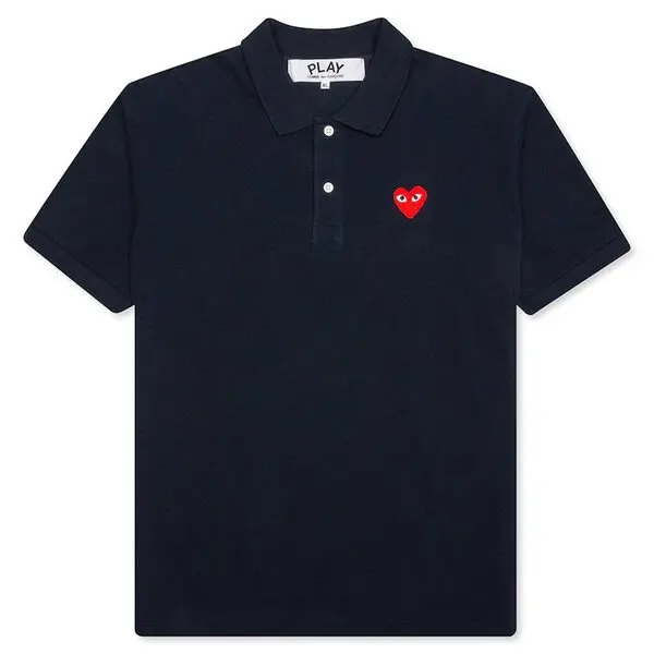 Play Comme Des Garcon Red Emblem Polo Shirt - Navy Blue