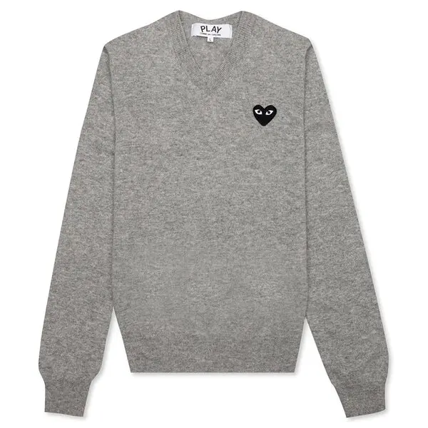 Play Comme Des Garcon Heart V-neck Sweater - Grey