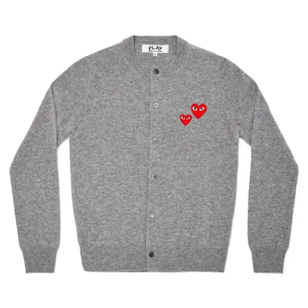 Play Comme Des Garcon Double Heart Cardigan Sweater - Grey