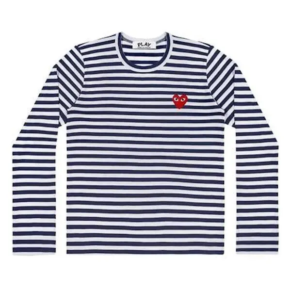 Play Comme Des Garcon Striped Long Sleeve T-shirt - Navy Blue/white